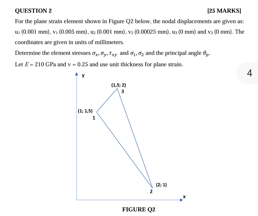 Solved QUESTION 2[25 ﻿MARKS]For the plane strain element | Chegg.com