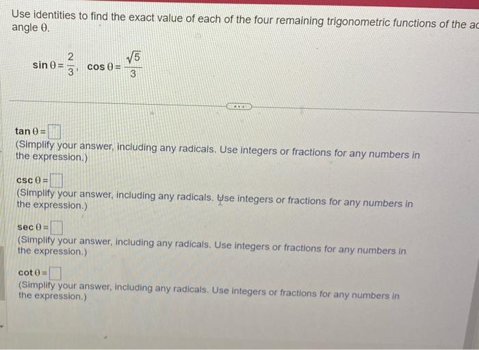 Solved Use identities to find the exact value of each of the | Chegg.com