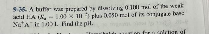 Solved 9-35. A buffer was prepared by dissolving 0.100 mol | Chegg.com