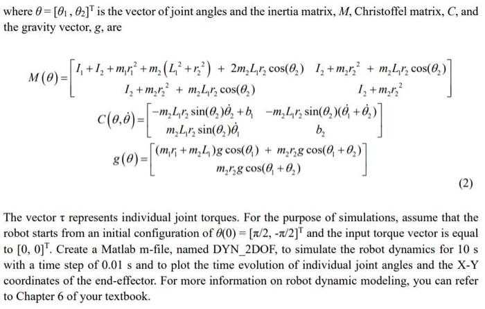 Solved Consider the 2-DOF planar robot manipulator shown | Chegg.com