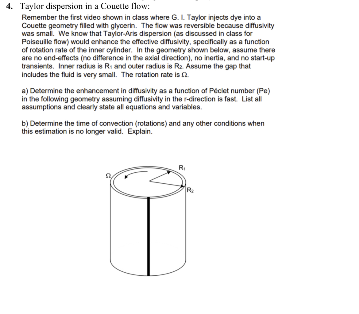 Solved Taylor dispersion in a Couette flow:Remember the | Chegg.com