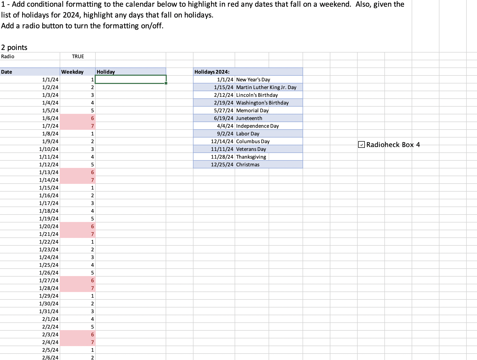 Solved 1 ﻿add Conditional Formatting To The Calendar Below