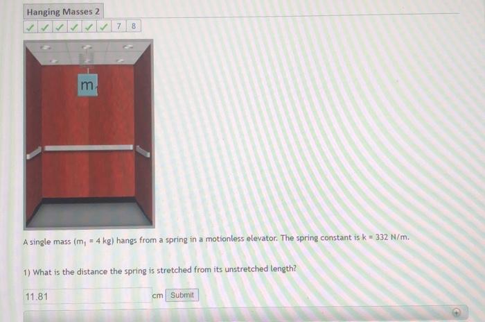 Solved Hanging Masses 2 7 8 m A single mass (m, = 4 kg) | Chegg.com