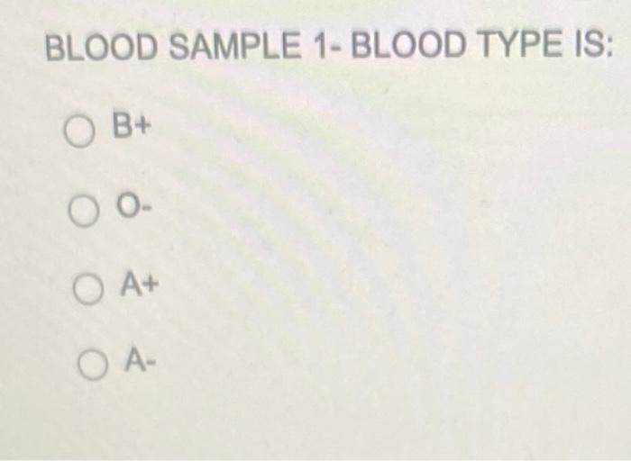 BLOOD SAMPLE 1- BLOOD TYPE IS: B+ O- A+ A- | Chegg.com