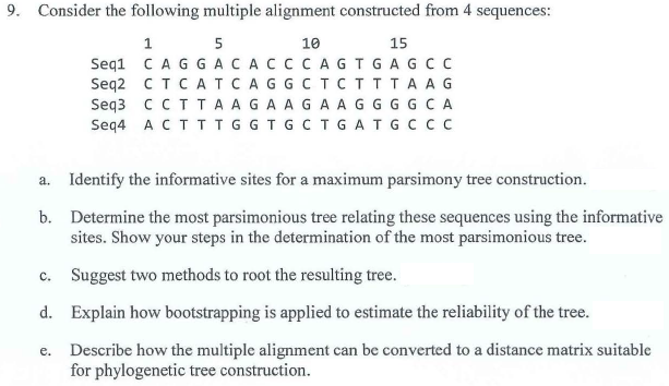 Solved Consider the following multiple alignment constructed | Chegg.com