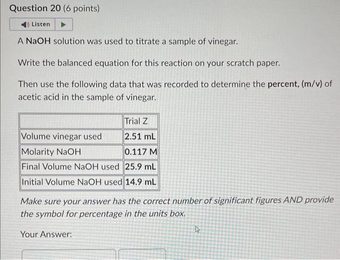 Solved A NaOH solution was used to titrate an unknown | Chegg.com