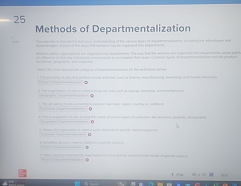 Solved Methods of Departmentalization1point:This exercise is | Chegg.com