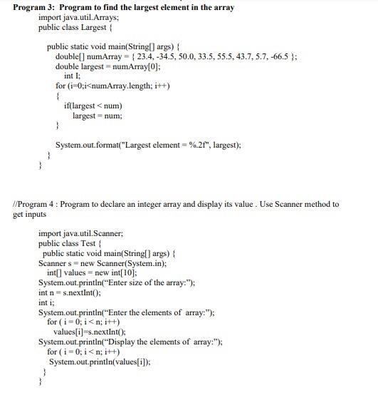 Solved Program 1: to print elements of an array class Main | Chegg.com