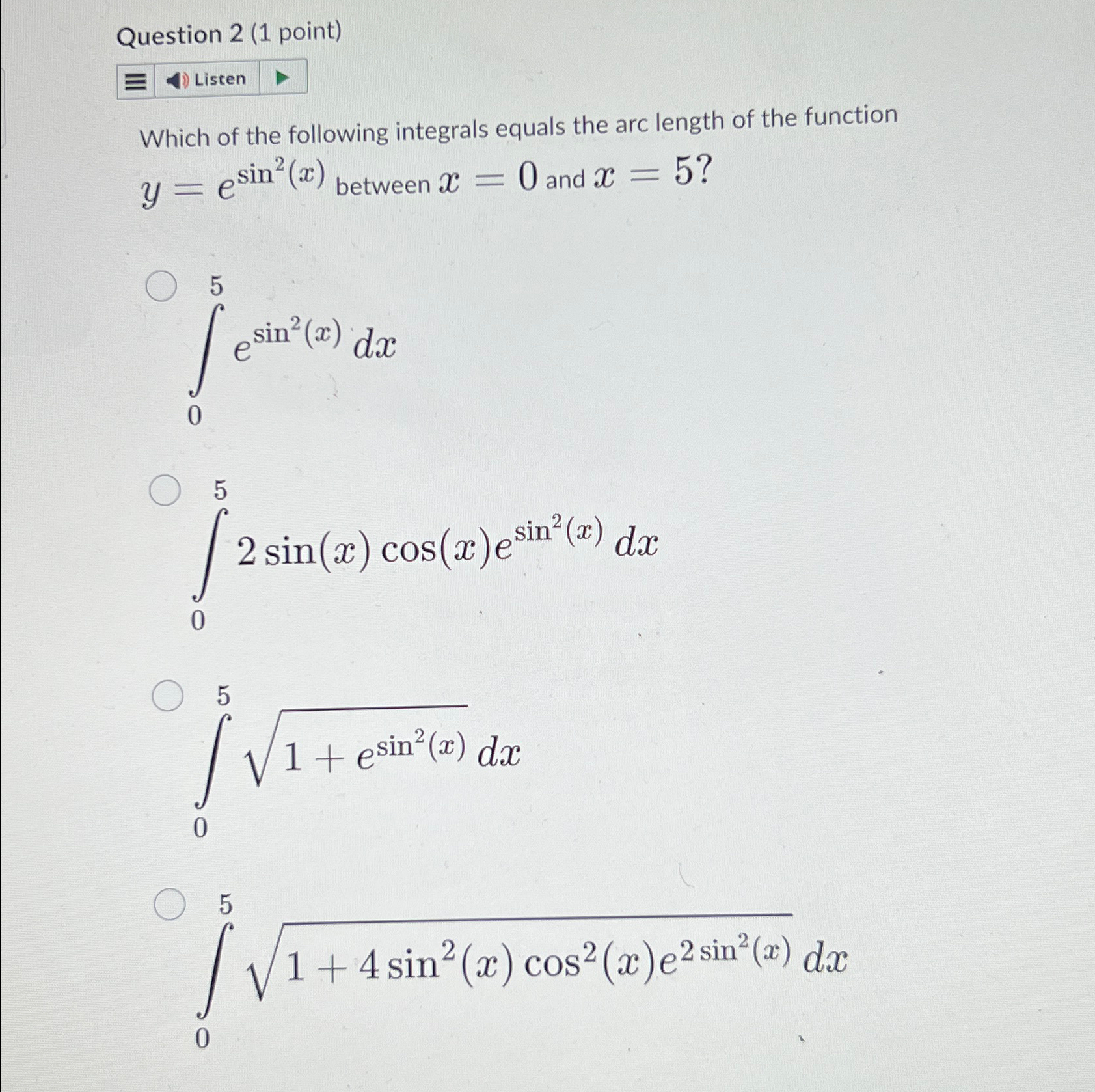 Solved Question 2 (1 ﻿point)Which of the following integrals | Chegg.com
