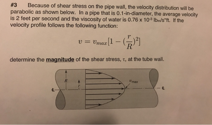Solved #3 Because of shear stress on the pipe wall, the | Chegg.com