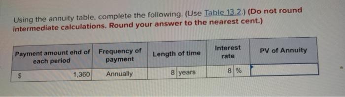 Solved Using the annuity table, complete the following. (Use | Chegg.com