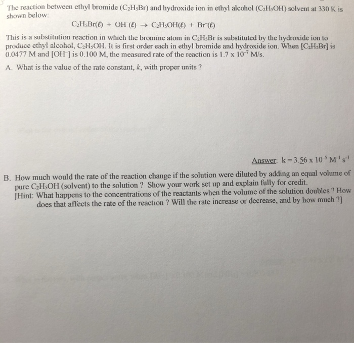 Solved The reaction between ethyl bromide (C2H5Br) and | Chegg.com
