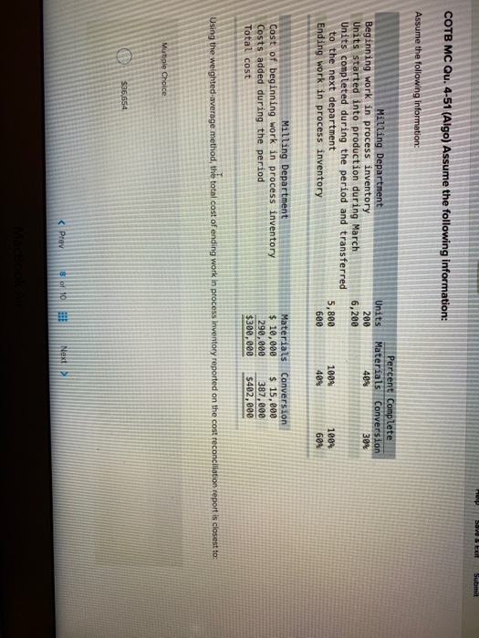 Solved LP Save & E Submit COTB MC Qu. 4-51 (Algo) Assume the | Chegg.com