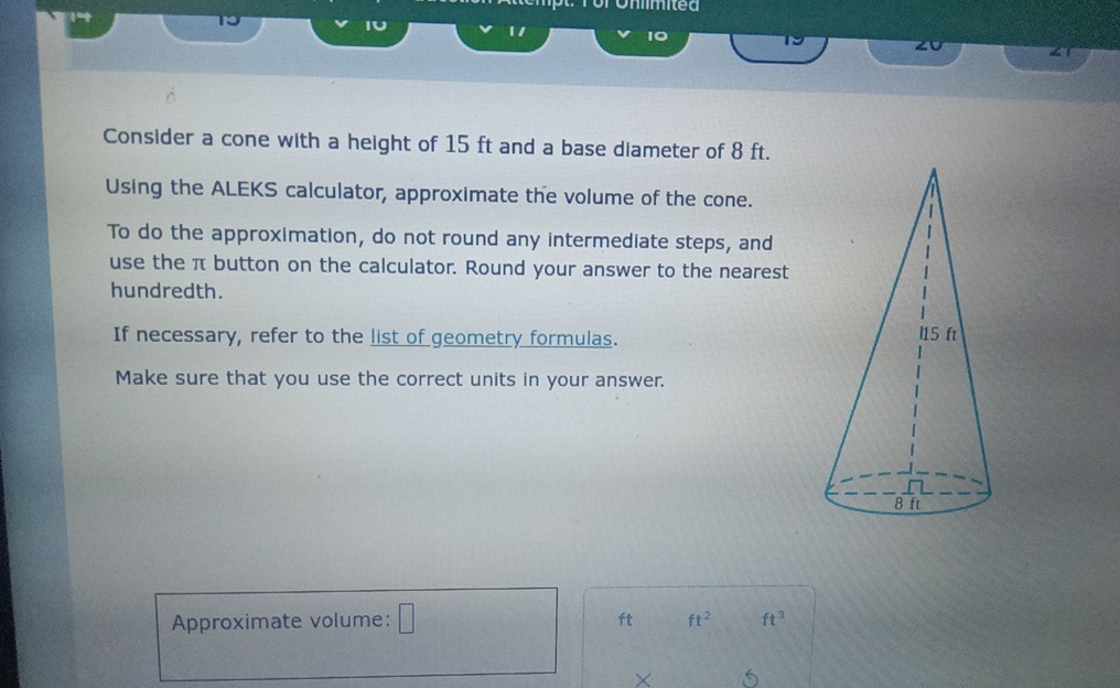 Solved Consider a cone with a height of 15ft ﻿and a base | Chegg.com