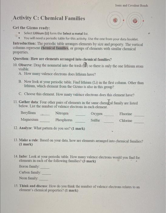 Solved Ionic Bonds Vocabulary: chemical family, electron | Chegg.com