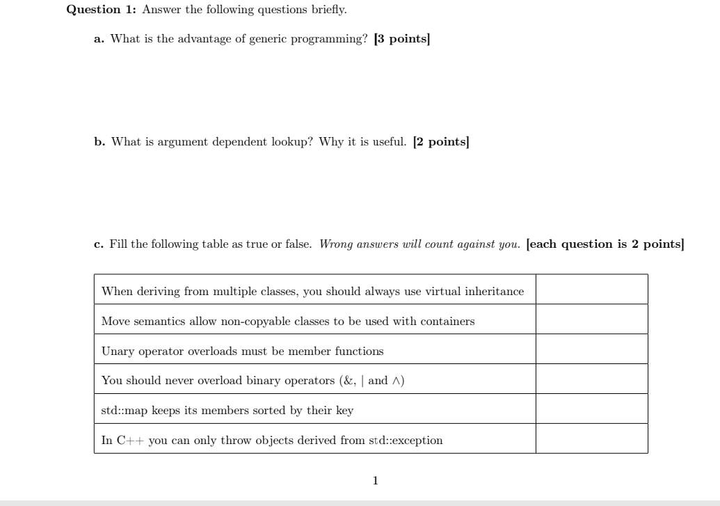 Solved Question 1: Answer the following questions briefly. | Chegg.com