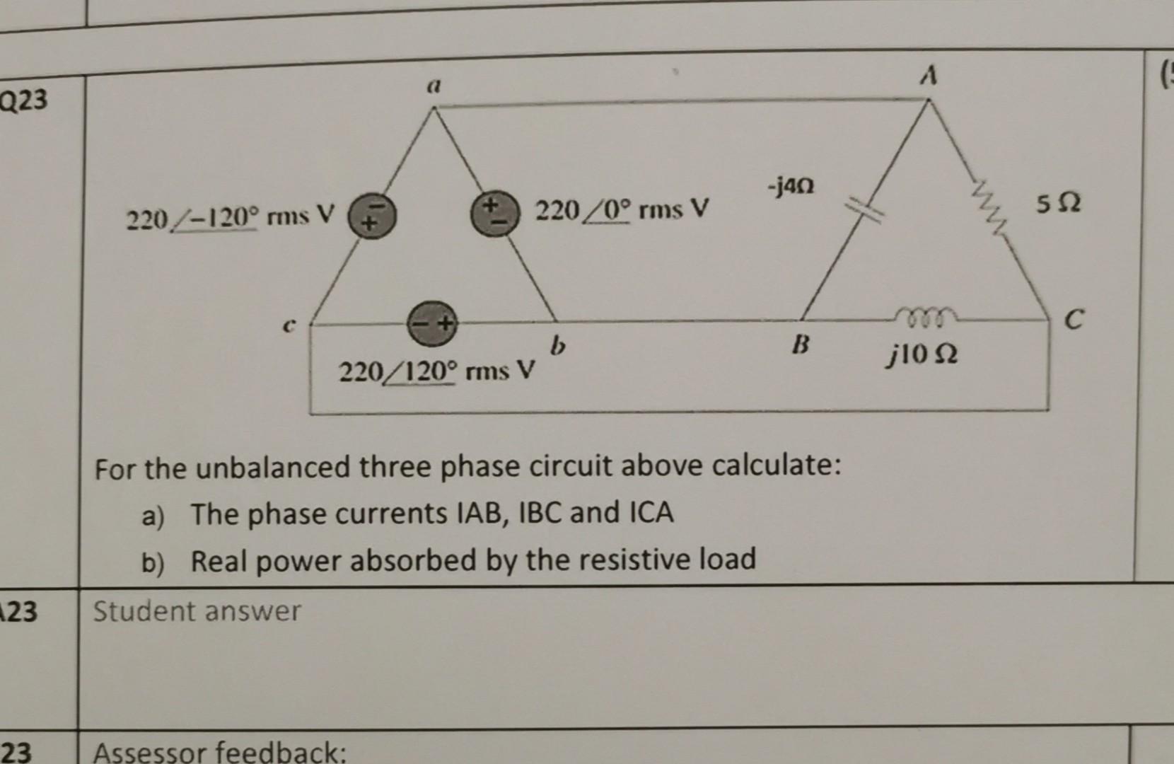 Solved For the unbalanced three phase circuit above | Chegg.com