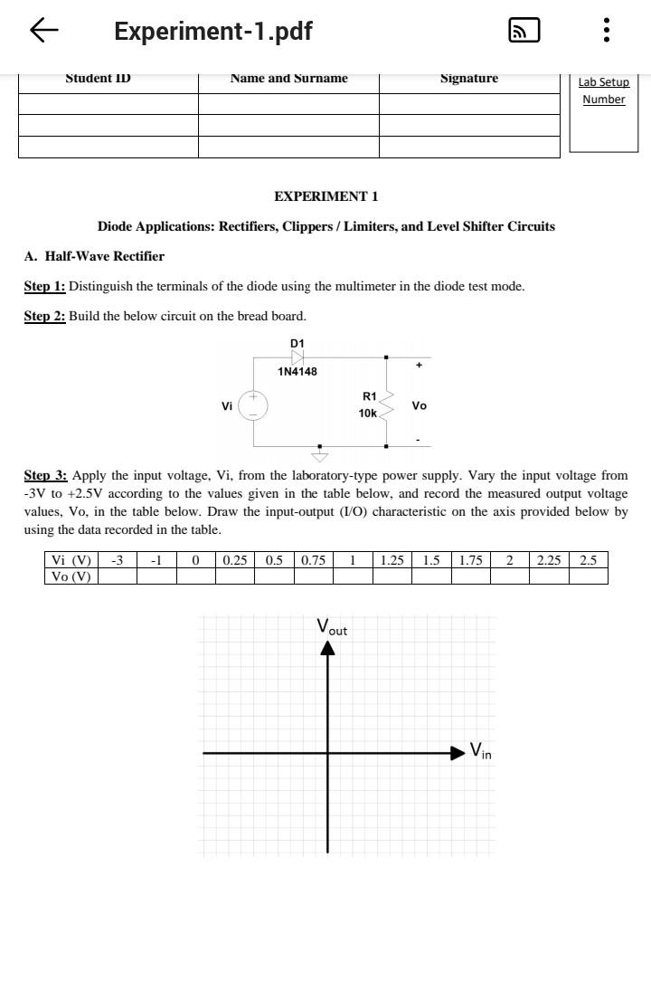 Solved ← Experiment-1.pdf π EXPERIMENT 1 Diode Applications: | Chegg.com