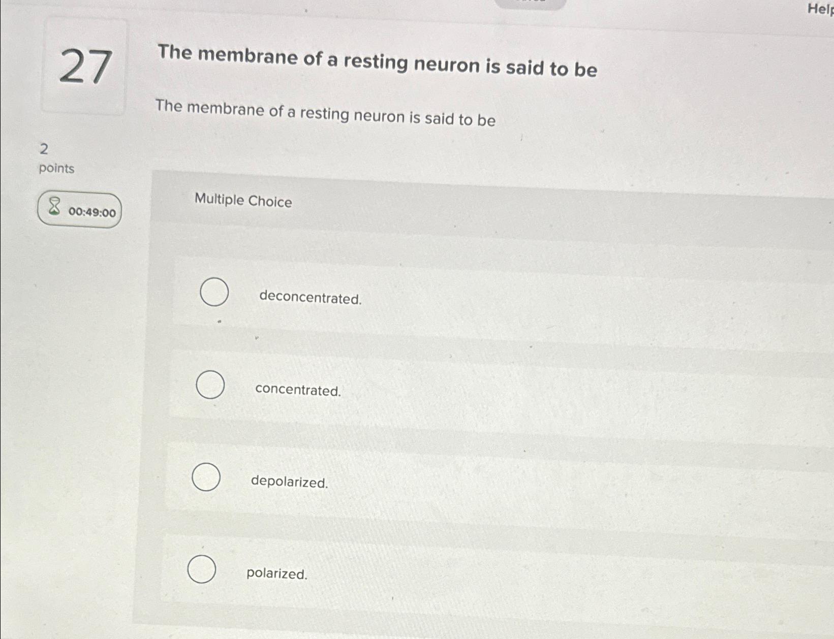 Solved 272points00:49:00The membrane of a resting neuron is | Chegg.com