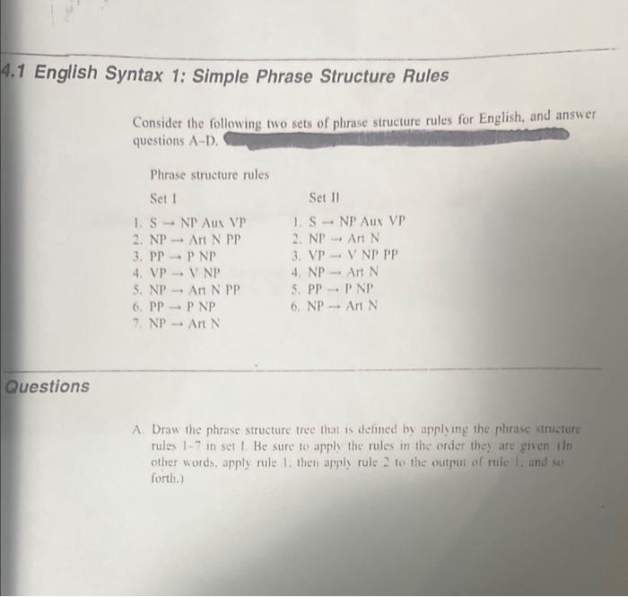 4.1 English Syntax 1: Simple Phrase Structure Rules | Chegg.com