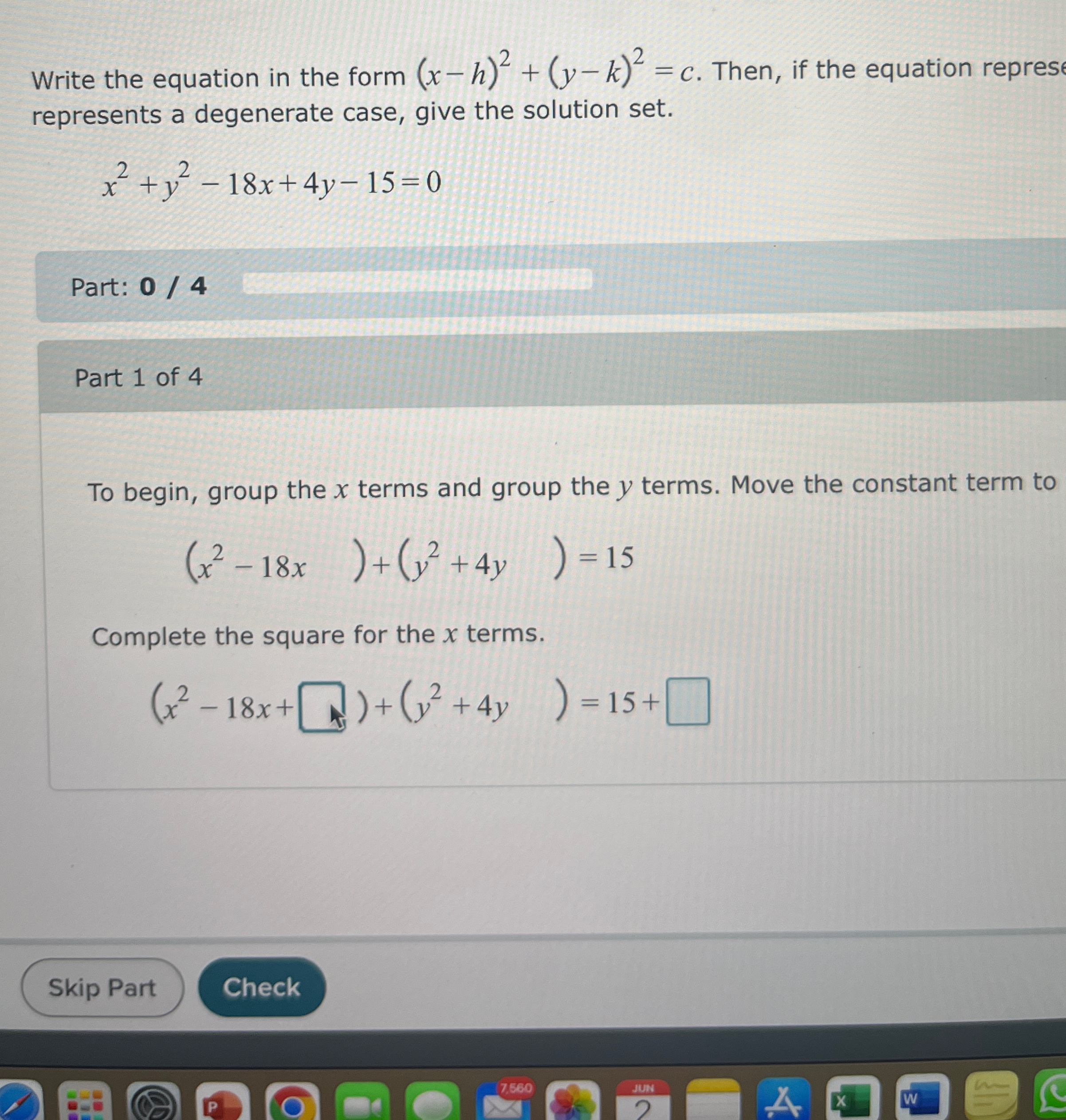 Solved Write the equation in the form (x-h)2+(y-k)2=c. | Chegg.com