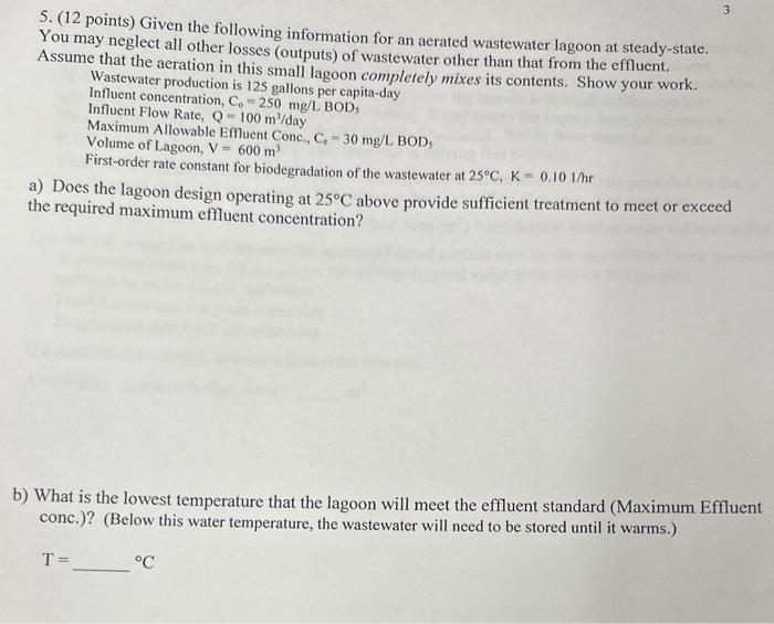5. (12 points) Given the following information for an | Chegg.com