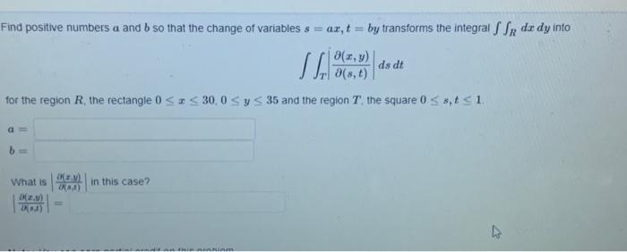 Solved Find positive numbers a and b so that the change of | Chegg.com