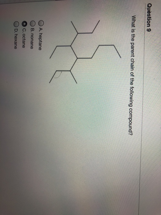 Solved Question 9 What is the parent chain of the following | Chegg.com
