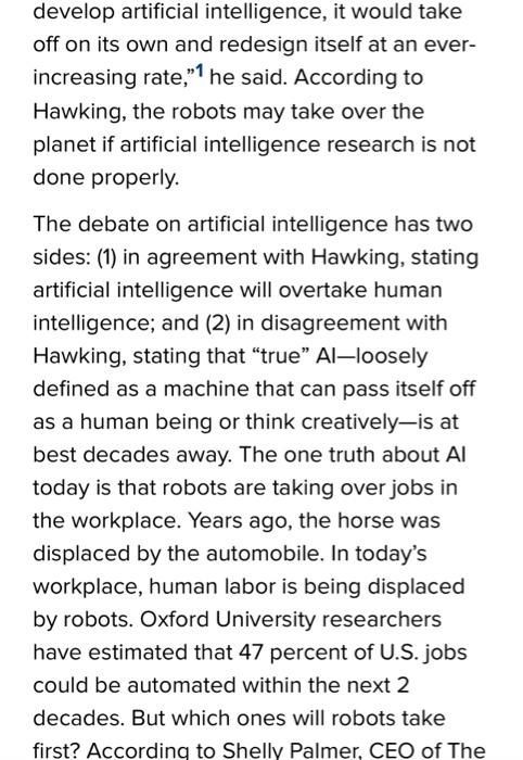 Solved Chapter 11 Case: Robots Took My Job Robots Took My | Chegg.com