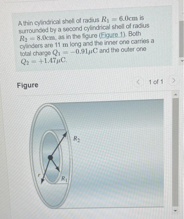 Solved A thin cylindrical shell of radius R1=6.0 cm is | Chegg.com