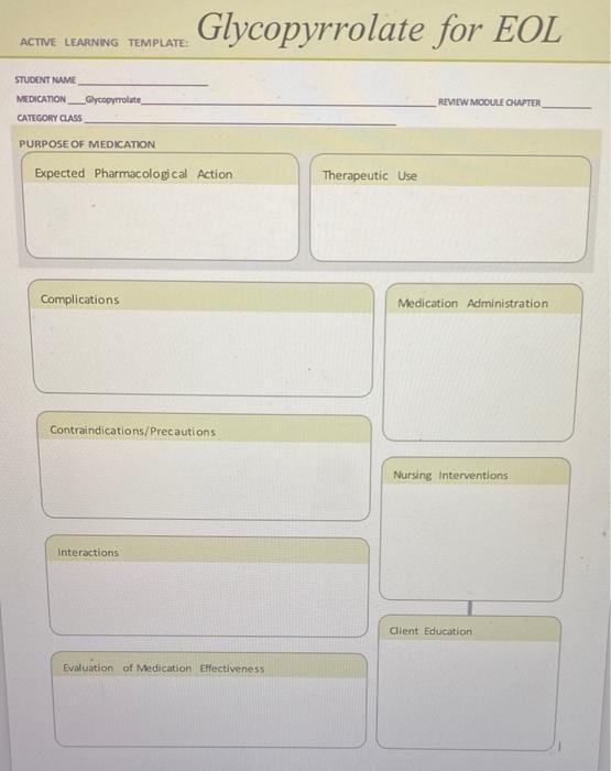 Solved Glycopyrrolate for EOL ACTIVE LEARNING TEMPLATE | Chegg.com