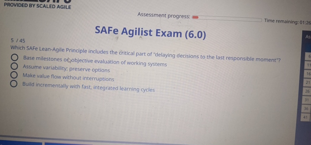Solved PROVIDED BY SCALED AGILEAssessment progress: Time | Chegg.com
