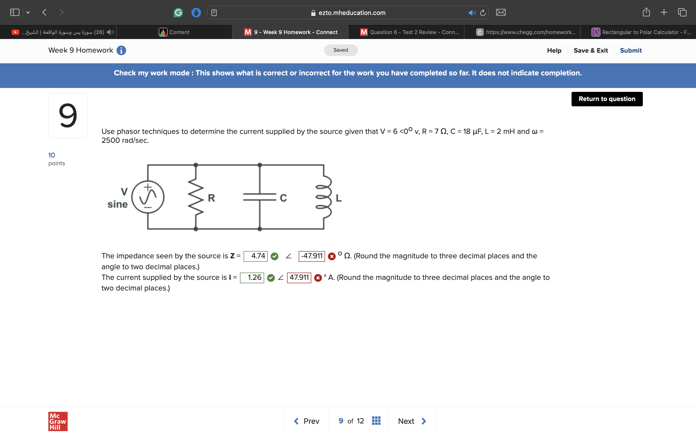 Solved Use phasor techniques to determine the current | Chegg.com