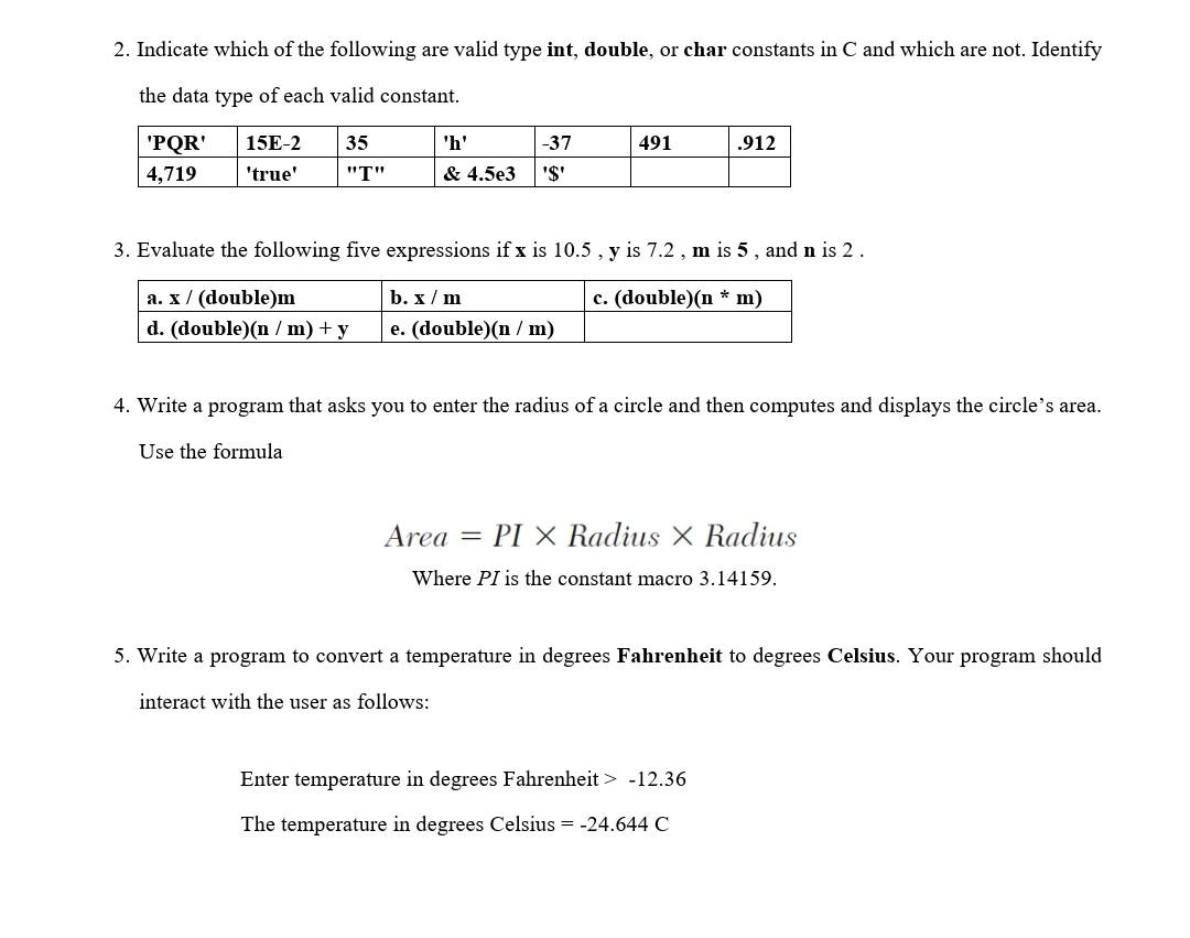 Solved 2. Indicate which of the following are valid type | Chegg.com