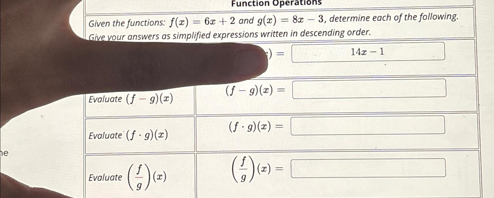 Solved Given the functions: f(x)=6x+2 ﻿and g(x)=8x-3, | Chegg.com