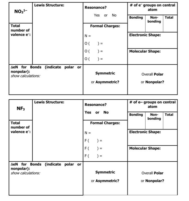 Solved Lewis Structure: NO31- Resonance? Yes or No # of e | Chegg.com