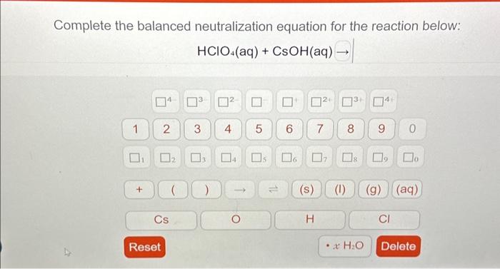 Solved Complete the balanced neutralization equation for the | Chegg.com