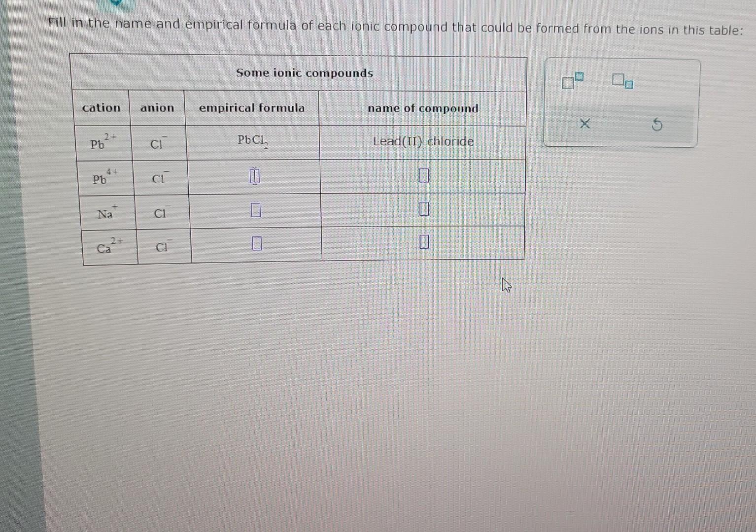 Solved Fill in the name and empirical formula of each ionic | Chegg.com