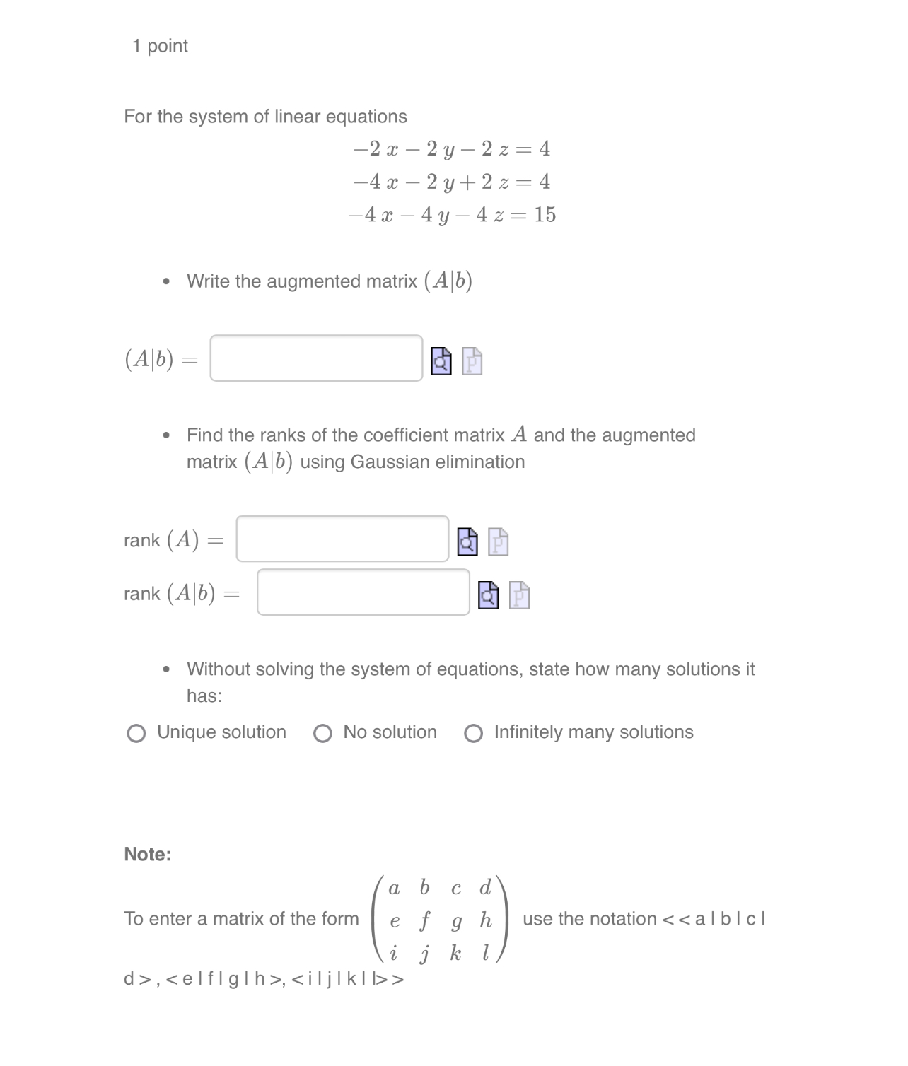 Solved 1 ﻿pointFor the system of linear | Chegg.com
