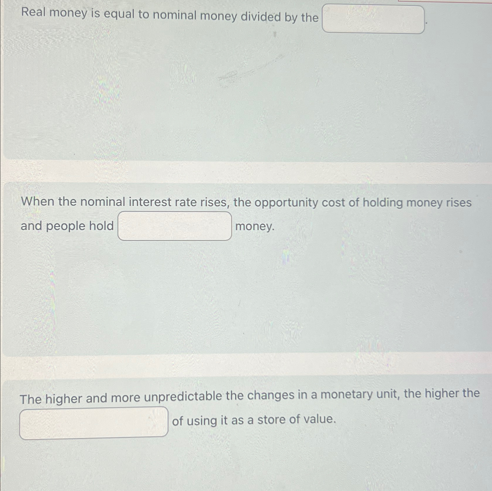 Solved Real money is equal to nominal money divided by | Chegg.com