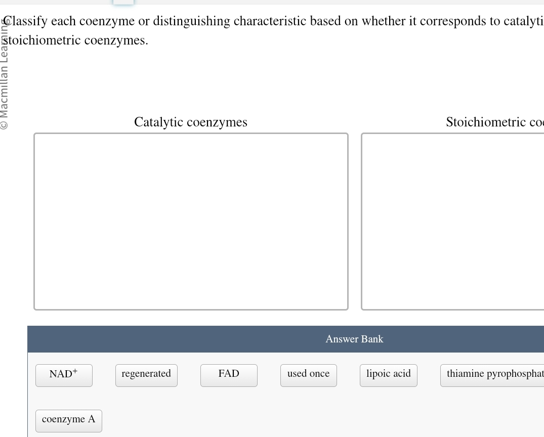 Solved Classify each coenzyme or distinguishing | Chegg.com