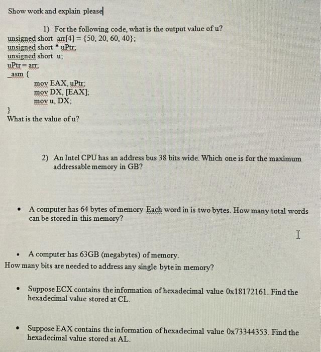 Solved Show work and explain please 1) For the following | Chegg.com