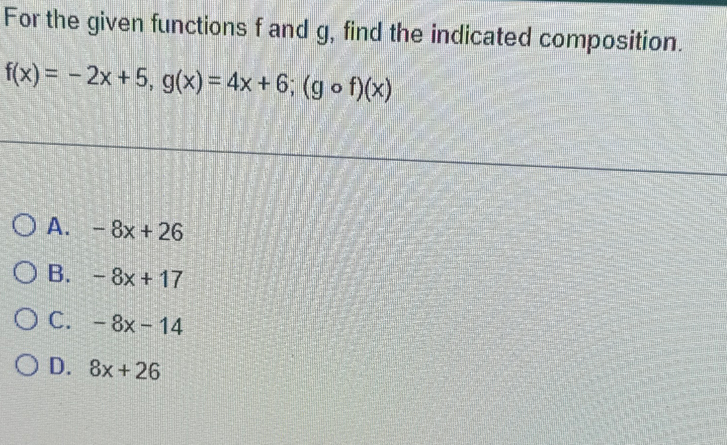 Solved For the given functions f ﻿and g, ﻿find the indicated | Chegg.com