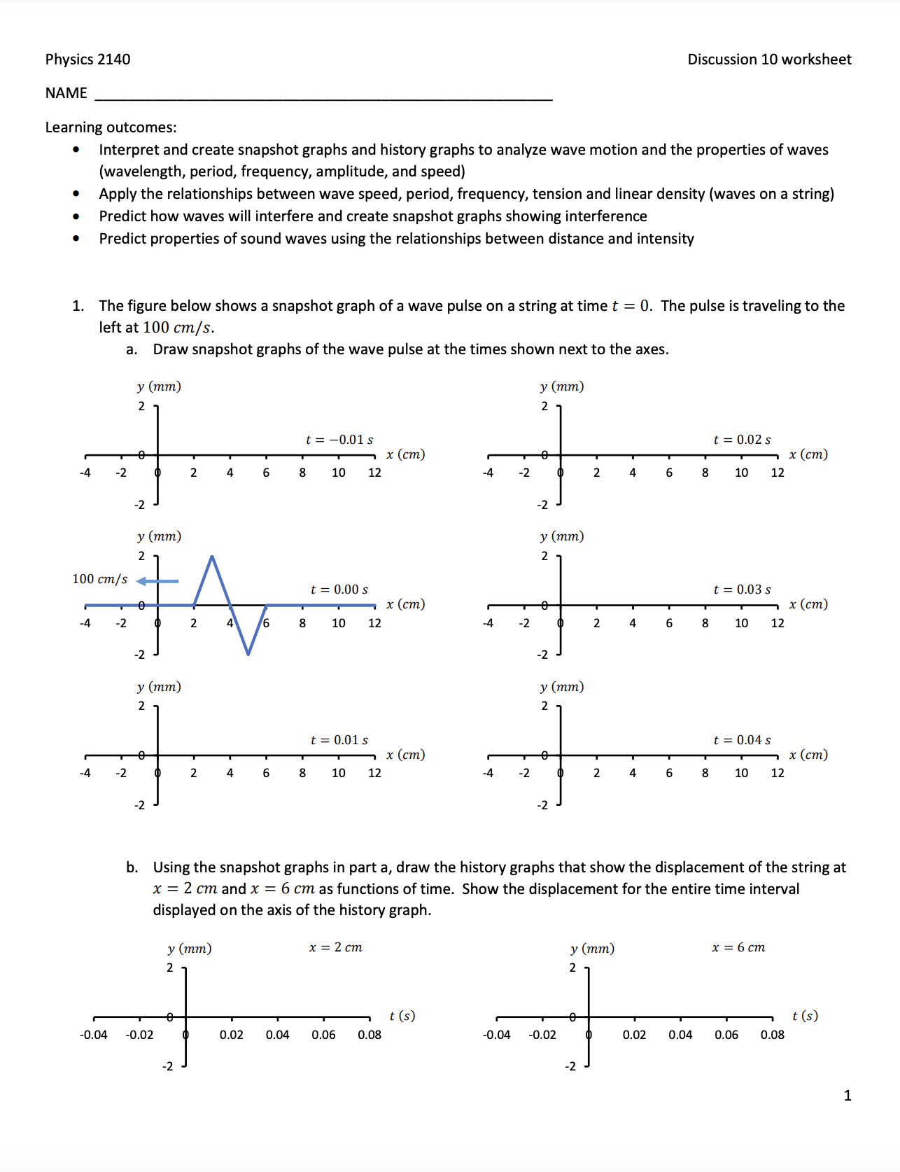 Solved Physics 2140Discussion 10 ﻿worksheetNAMELearning | Chegg.com