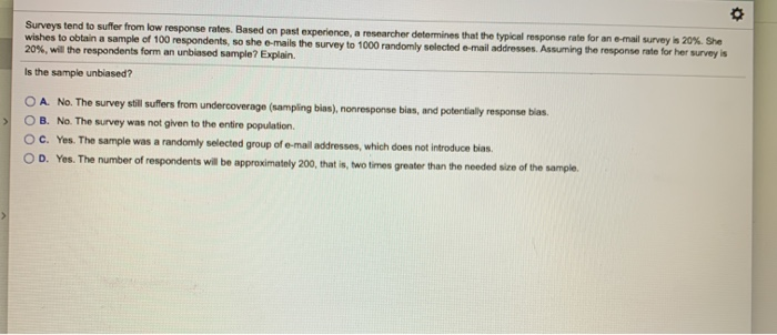 Solved Surveys tend to suffer from low response rates. Based | Chegg.com