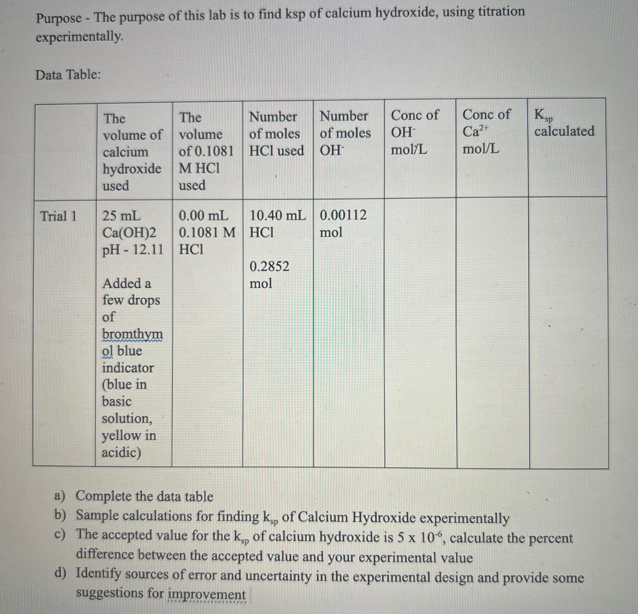 Solved pls help with filling in the data table and answering | Chegg.com