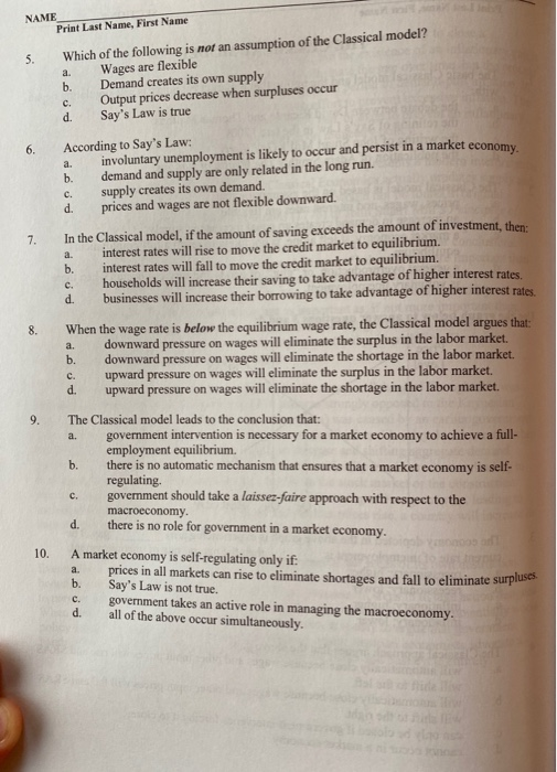 Solved NAME Print Last Name, First Name S. a Which of the | Chegg.com