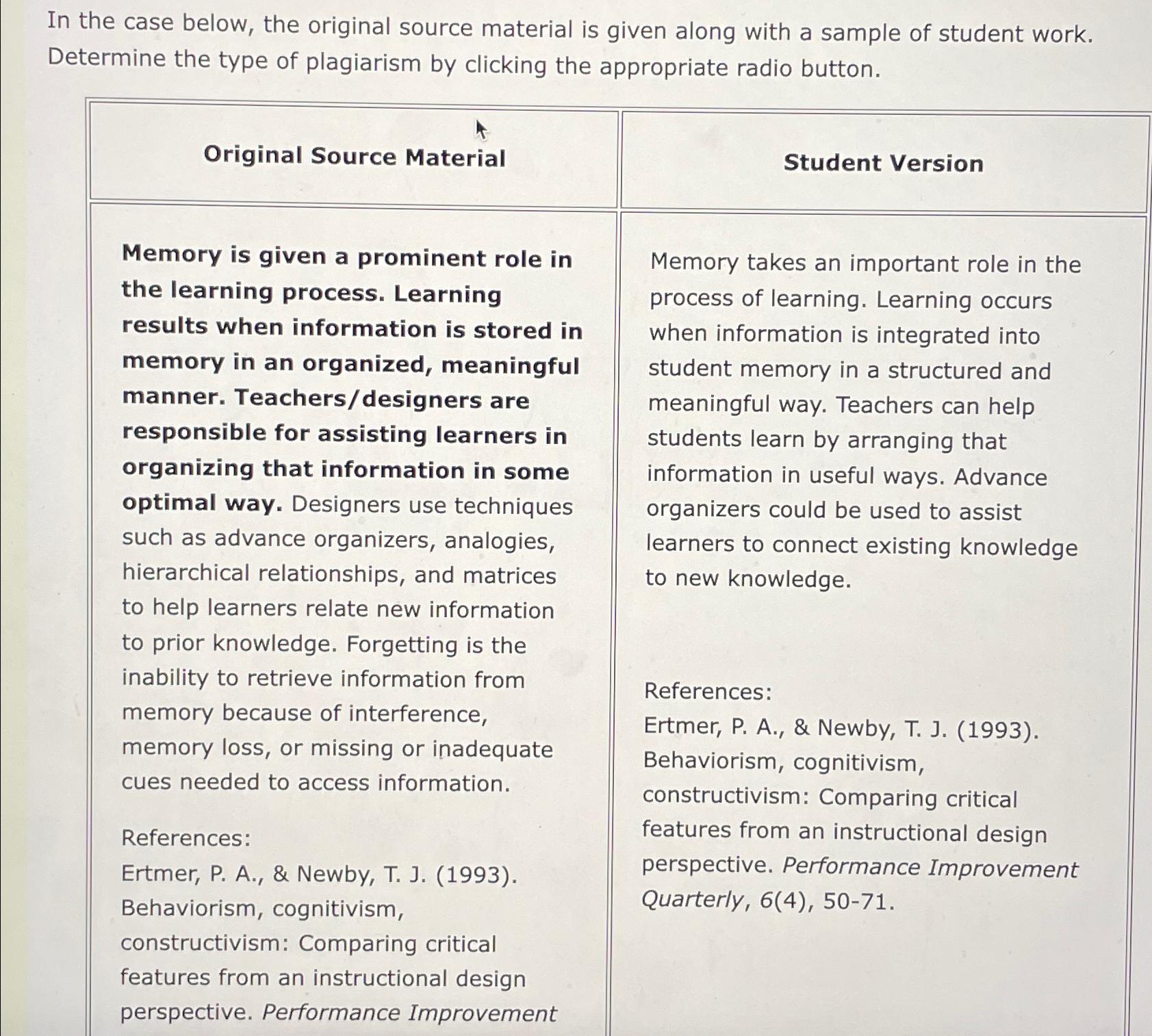 Solved In the case below, the original source material is | Chegg.com