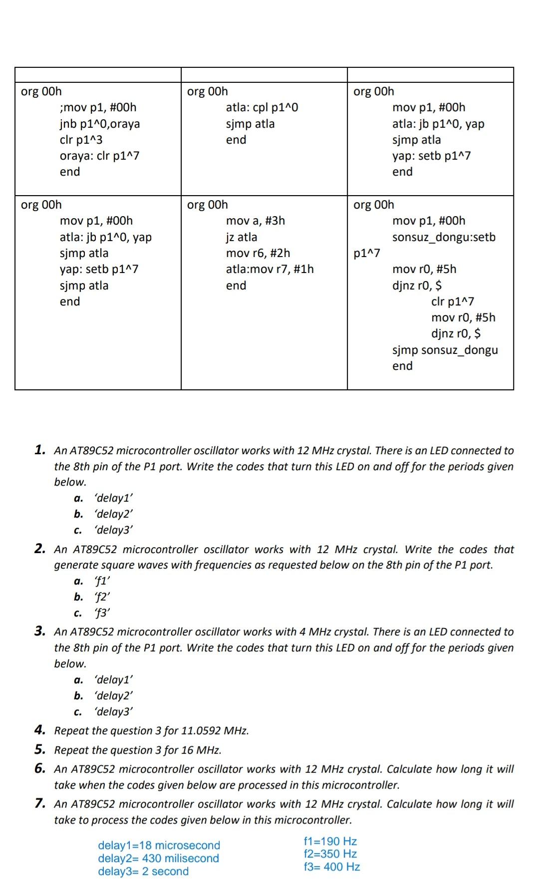 Solved 1. An AT89C52 microcontroller oscillator works with | Chegg.com