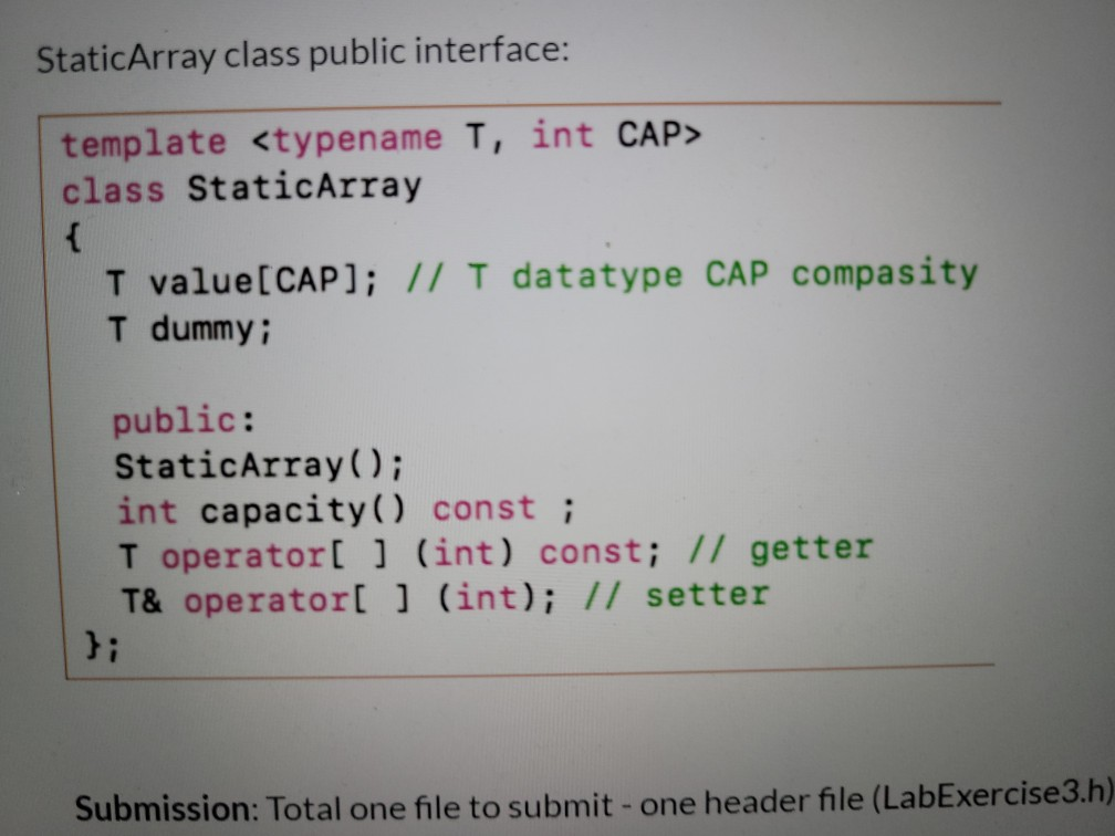 Solved Requirements. Write a header file name as LabExercise | Chegg.com